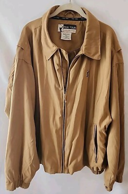 PGA Tour Collection Golf Tournament Polyester Tan Zip Up Jacket size ...