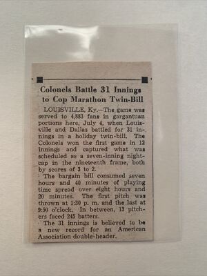 31 Inning Twin Bill Louisville Colonels Dallas 1959 Sporting News ...