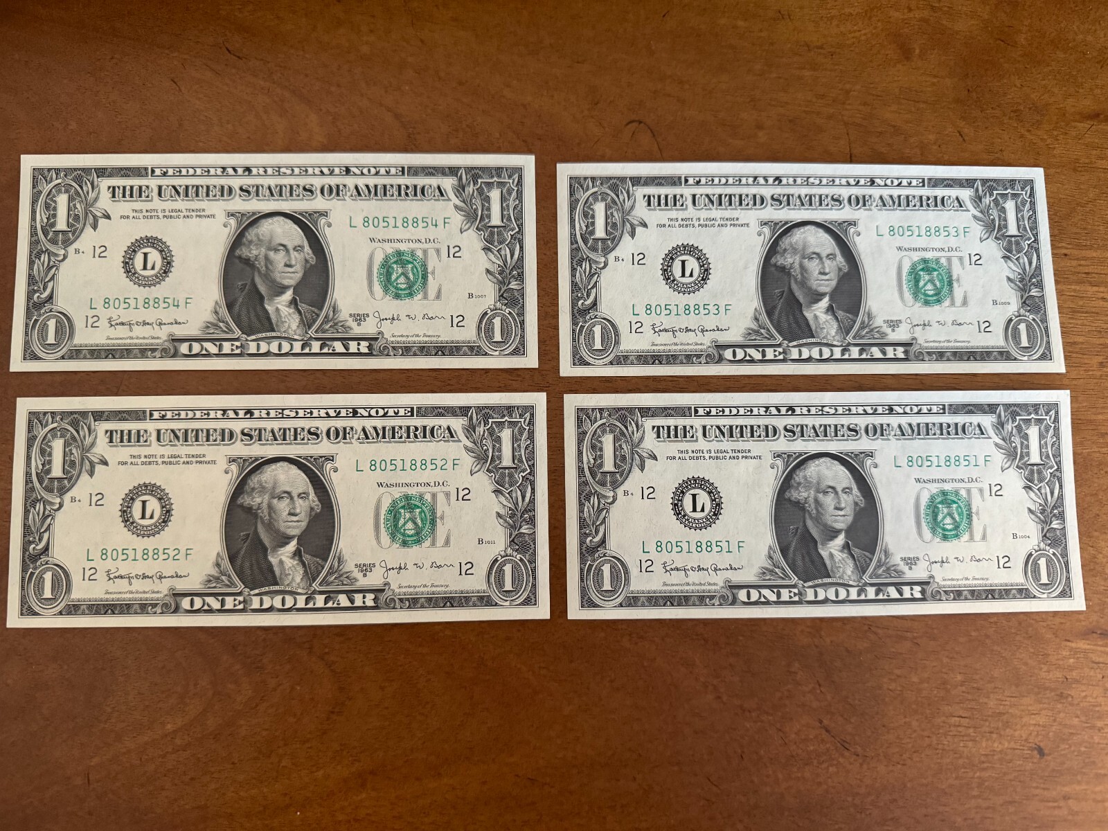 1963 $1 FRN Barr Note Dollar Consecutive (lot of 4) Unc/Crisp | eBay