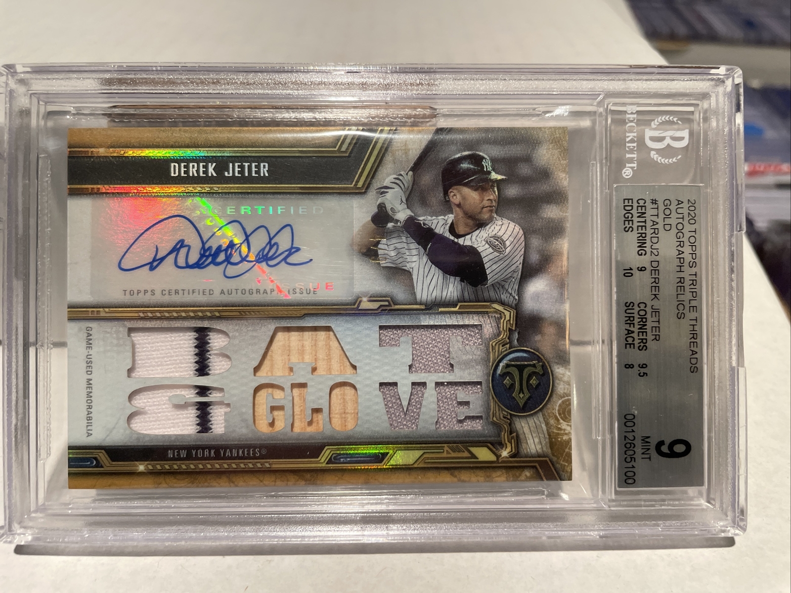 Derek Jeter 2020 Topps Triple Threads Auto Relic #4/9 Beckett 9 mint 10 ...