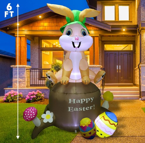 Easter Inflatable Decoration with LED Lights, 6FT Lighted Blow Up Bunny ...