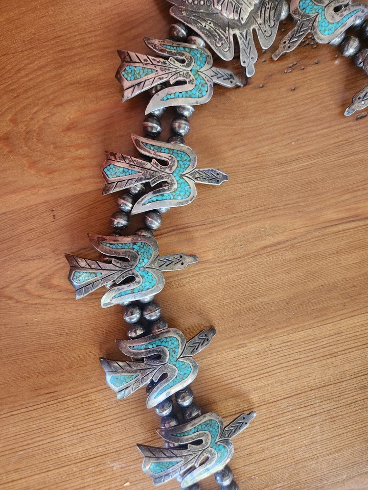 Navajo Thunderbird Turquoise Chip Inlay Sterling Silver Necklace | eBay