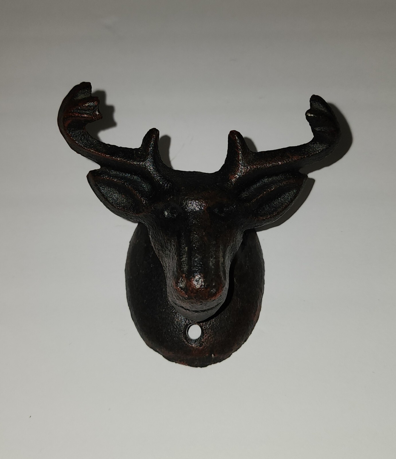 Cast Iron Deer Head Wall Hook Stag Antlers Buck Bronze Tone Black 4 ...