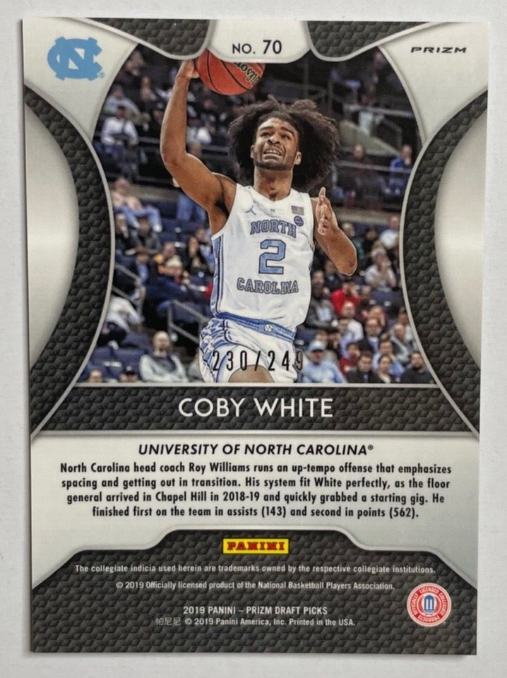Coby White 2019-20 Prizm Draft GREEN YELLOW RC ROOKIE #70 UNC Tar Heels ...