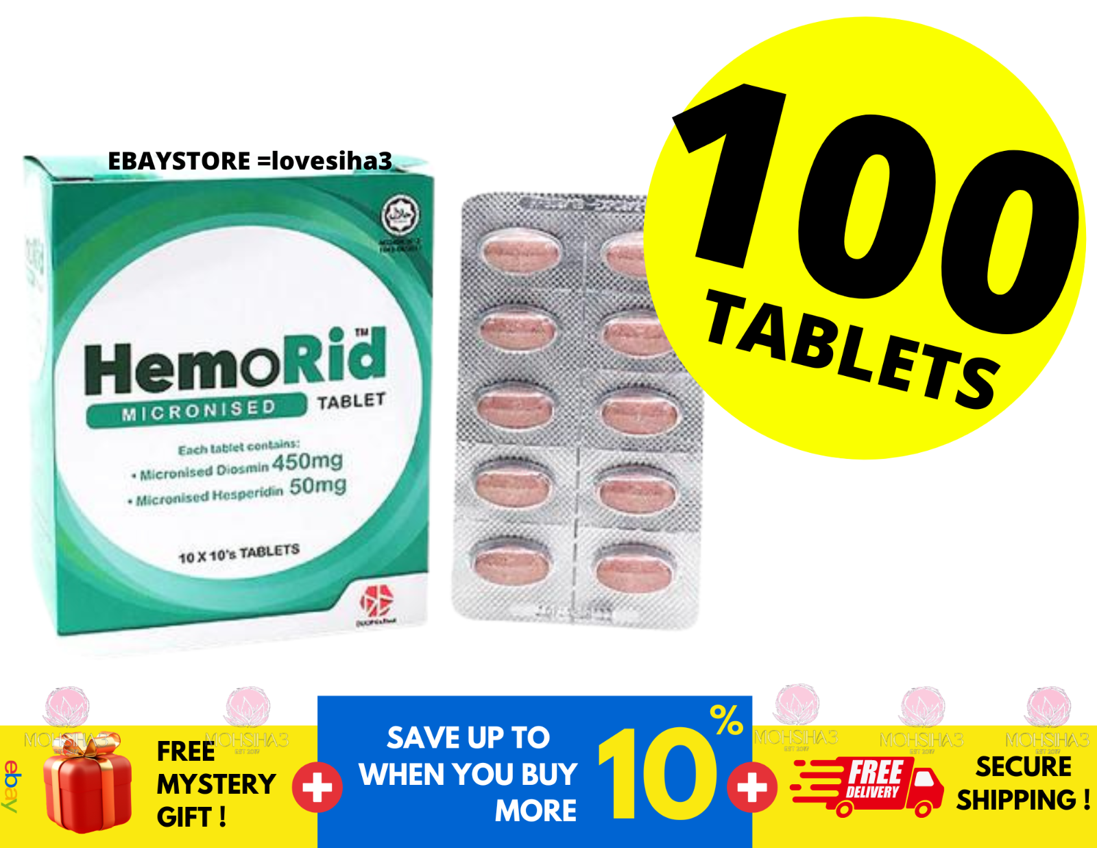 HEMORID Micronized Tablet 100 Tablets Treatment of Hemorrhoids/Piles | eBay