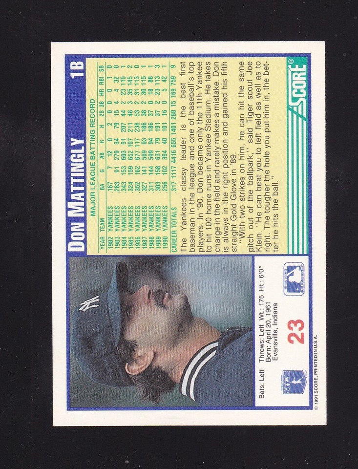 1991 Score Don Mattingly #23 New York Yankees | eBay