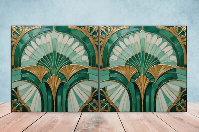 Art Deco Design Ceramic tiles -Set of 2 Art Deco Wall Decor Tiles, Art ...