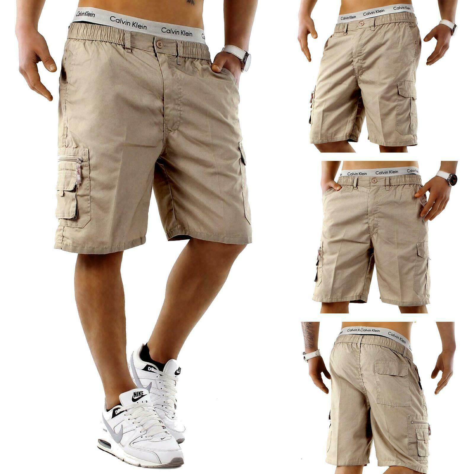 New Mens Cargo Shorts Elasticated Summer Casual Cotton Shorts S M L XL ...