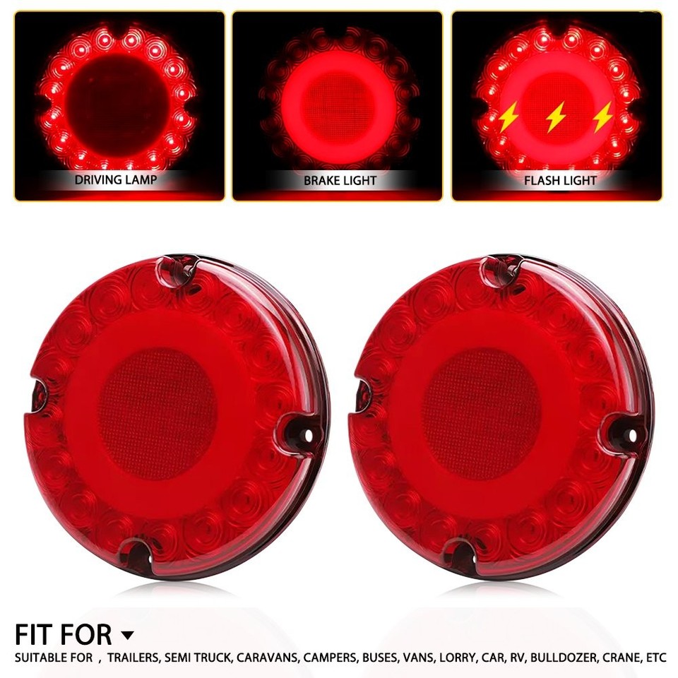 7inch Round Red LED Truck Trailer Bus Brake Stop Turn Signal Tail Light ...