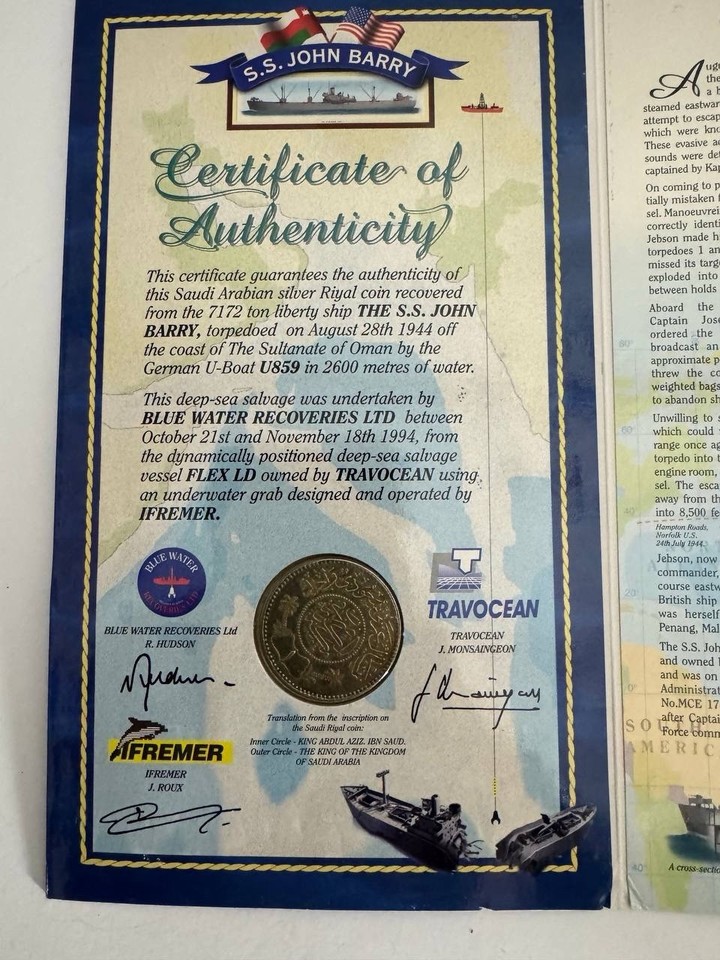 Saudi Silver Riyal 1944 S.S. John Barry WWII Shipwreck Deep Sea Coin ...