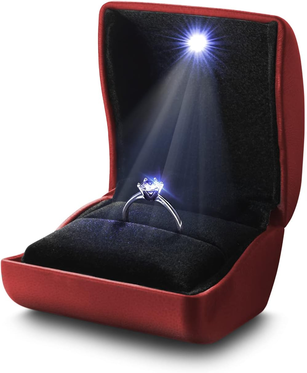 Engagement Ring Box with Light, Luxury PU Leather Ring Box, LED Ring ...