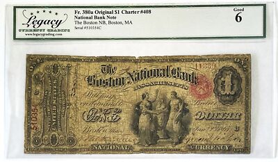 1875 US $1 THE BOSTON NATIONAL BANK MASSACHUSETTS NOTE CH# 408 LEGACY ...