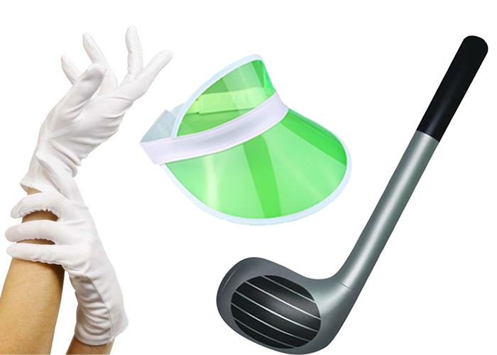 GREEN Pub Golf Set Sun Visor, Gloves & Inflatable Golf Club Fancy Dress ...