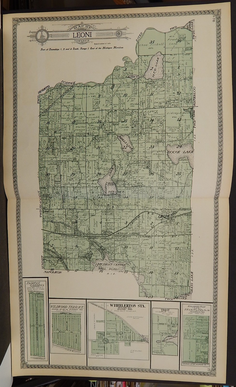 Michigan Jackson County Map Leoni Township 1911 Double Page L19#11 | eBay
