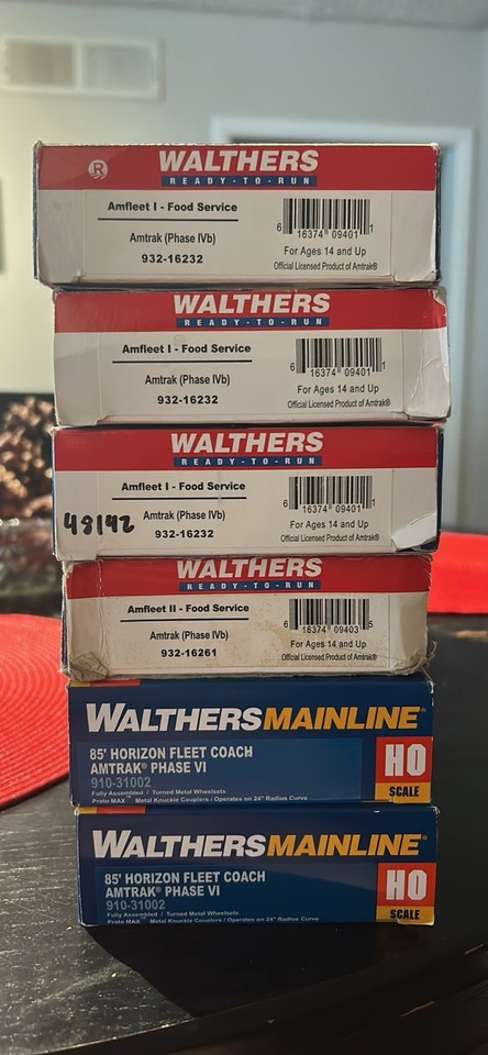 Lot of 6 Amtrak HO Scale Passenger Cars Phase VI Amfleet I Amfleet II ...