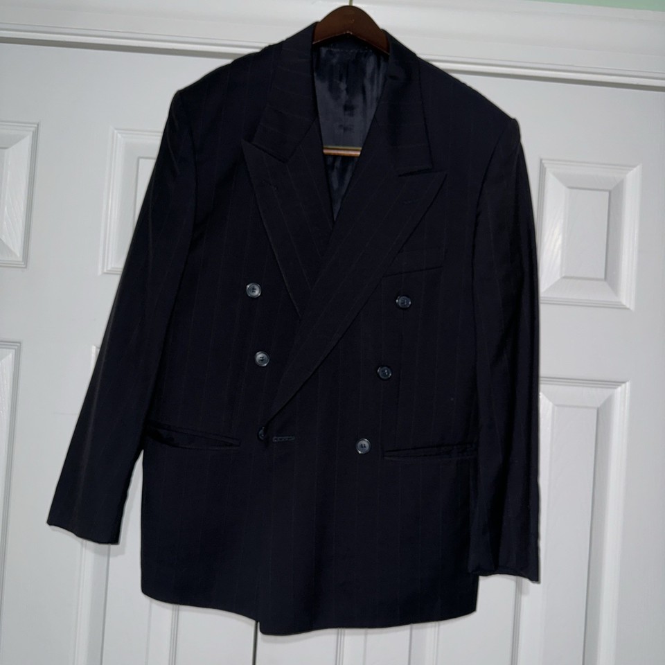 Zanetti Suit Jacket Double Breasted 36R Blue Chalk Stripes Made In ...