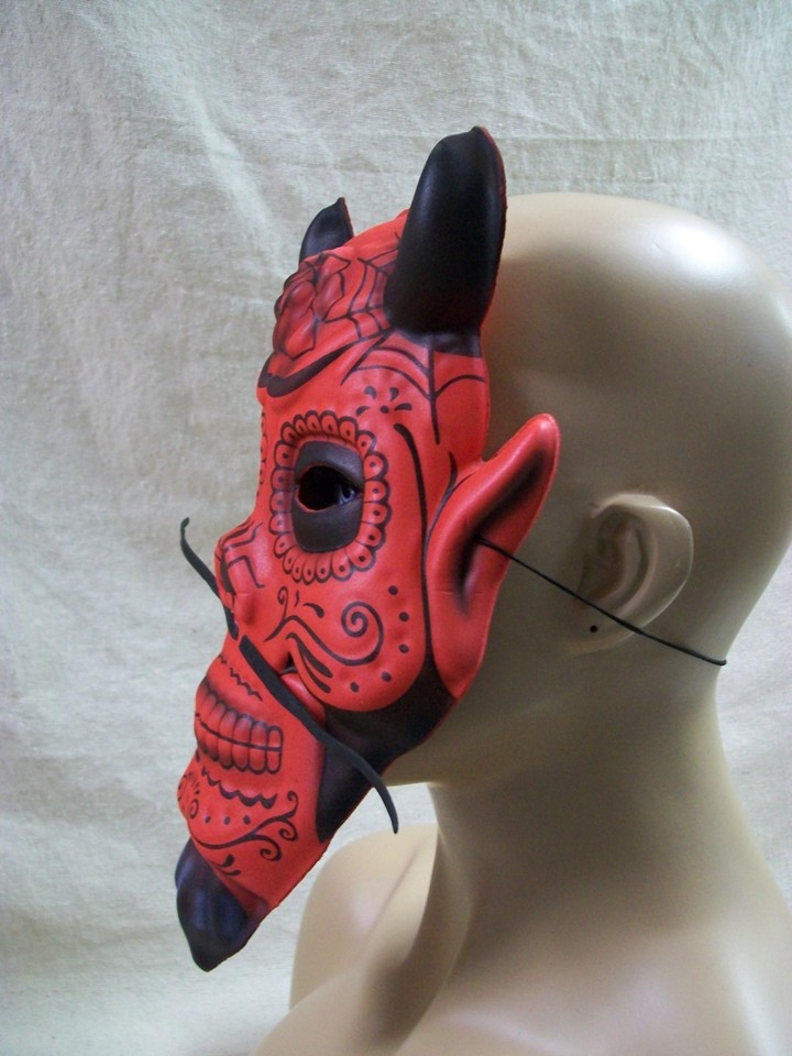 Red Black Day of Dead Devil Costume Mask Diablo Sugar Skull Lightweight ...