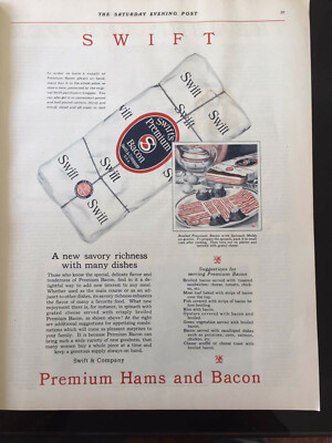 SWIFT PREMIUM BACON Vintage 1926 Old Magazine Print | eBay