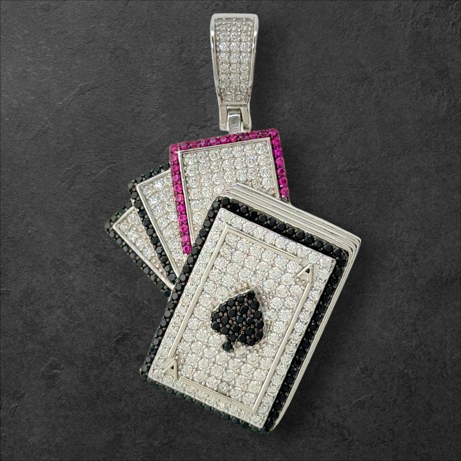 Sterling Silver CZ Playing Cards Poker Pendent | eBay