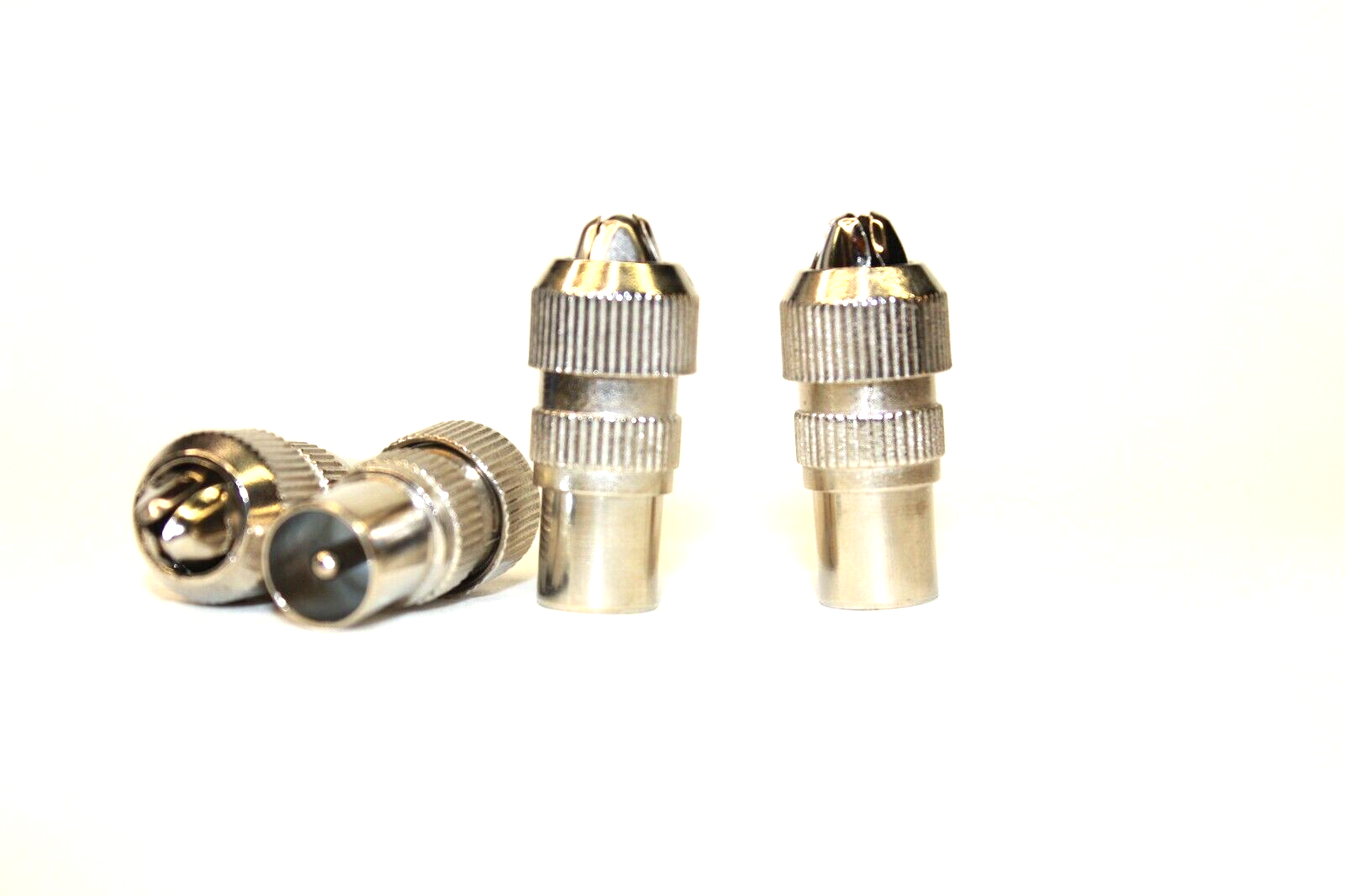 4 X MALE TV COAX ARIEL CONNECTOR PLUGS TV AERIAL FOR CABLE LEAD nickle ...