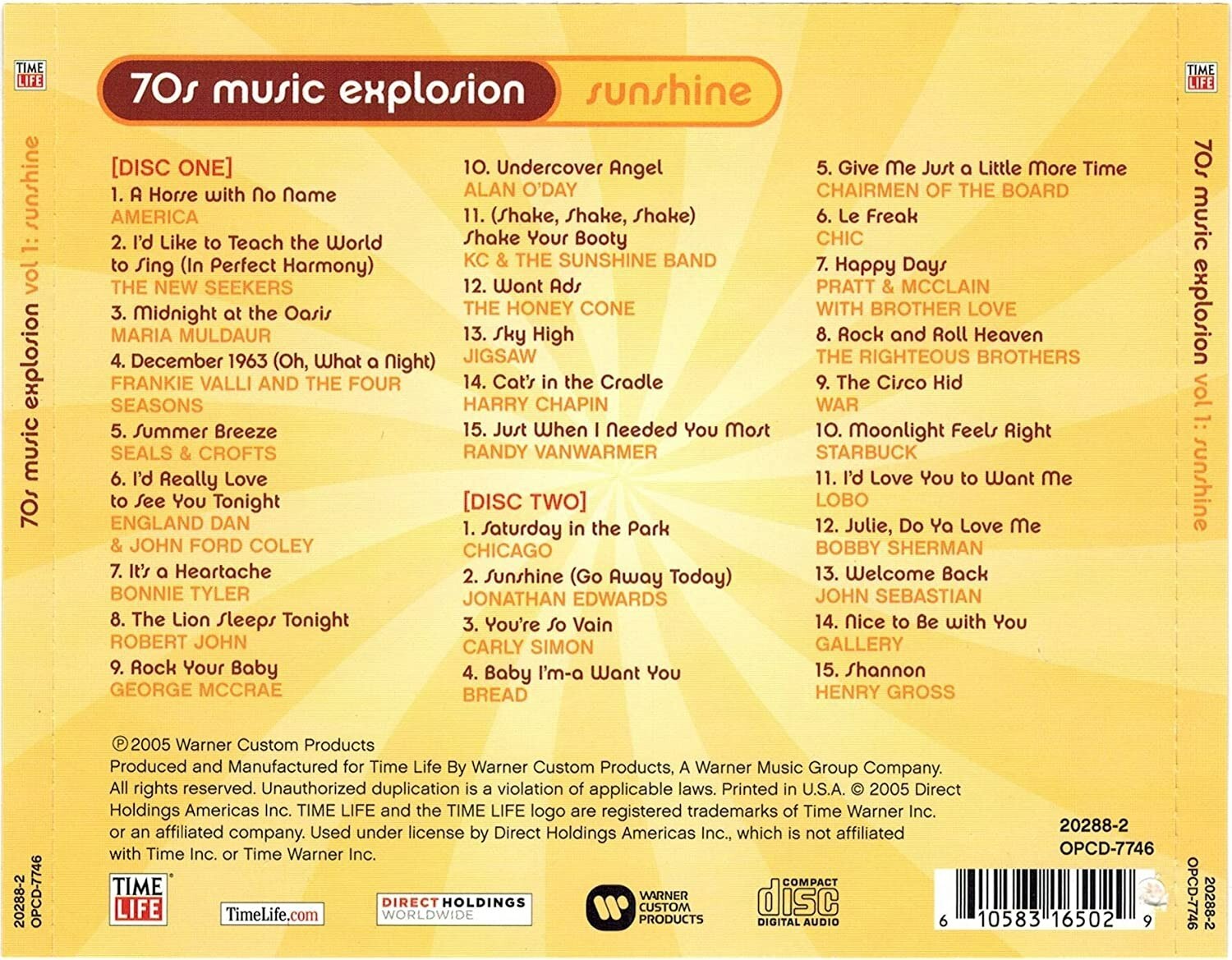 Time Life 70s Music Explosion Sunshine by Various Artists 2 CD Set 30 ...