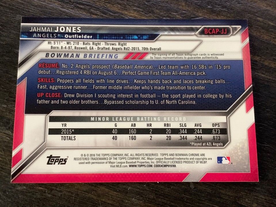 2016 Bowman Chrome Auto Jahmal Jones #BCAP-JJ 1st Bowman Card | eBay