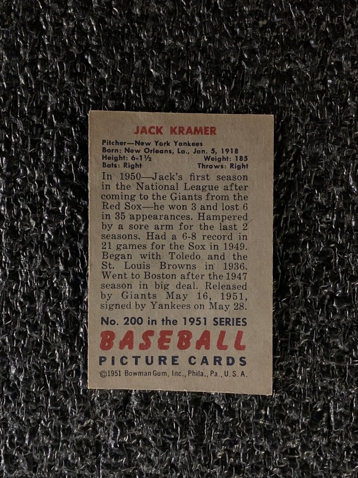 1951 Bowman Baseball #200 Jack Kramer VG | eBay