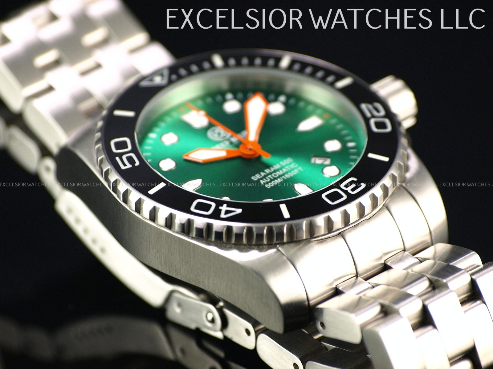 Deep Blue 45mm Men's Sea Ram 500 Automatic Green Dial Sapphire Ceramic ...