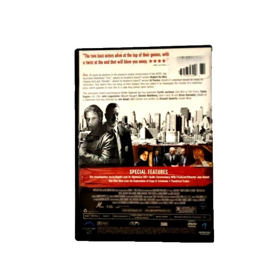 Righteous Kill DVD 2008 Movie R Robert DeNiro Al Pacino Psychological ...