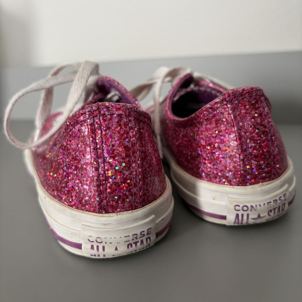 Converse All Star Low Top Girls Size 3 Pink Sparkle All Over Glitter ...