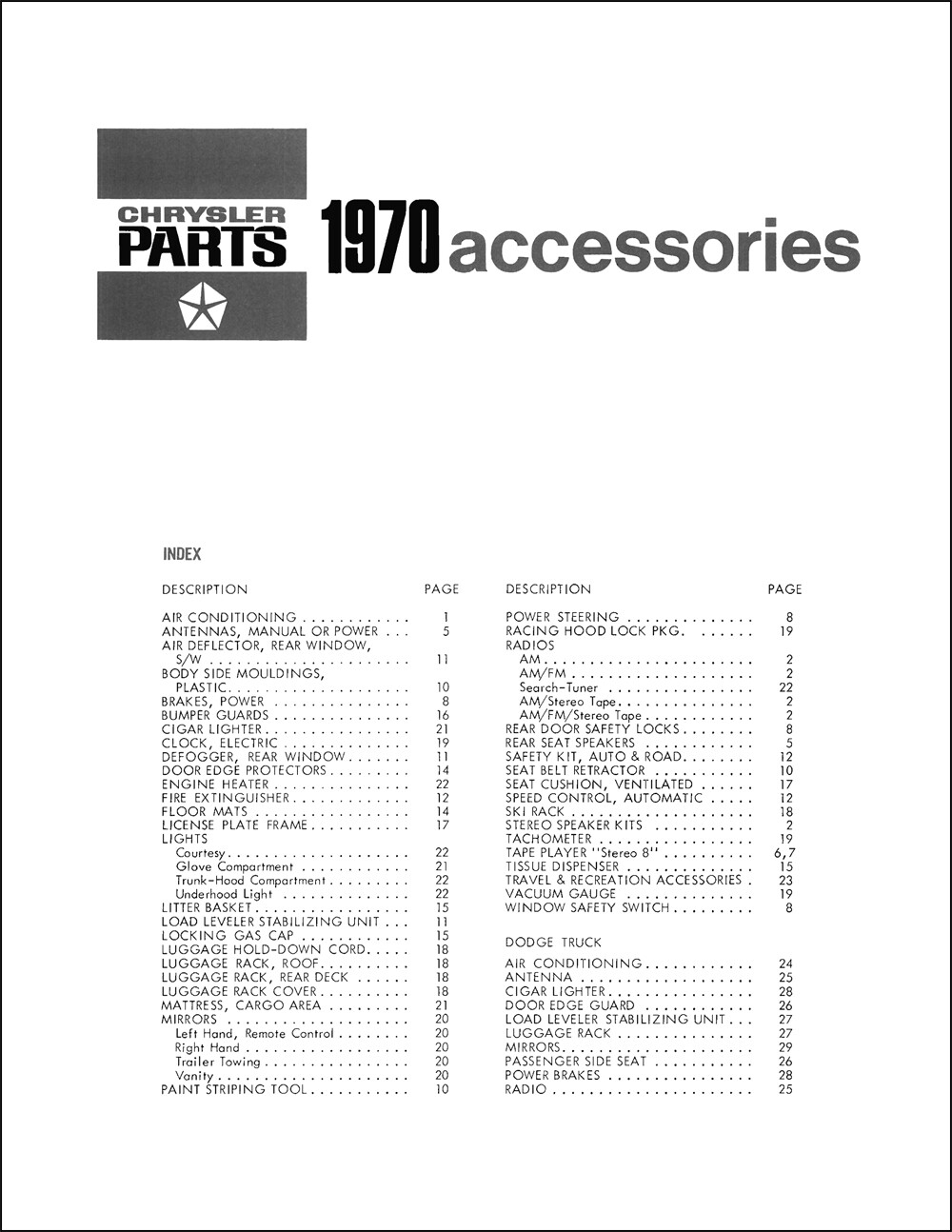1970 Dodge Dealer Accessories Catalog Part Numbers Car Truck Accessory ...