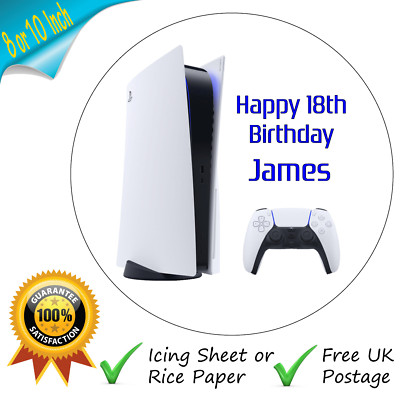 PLAYSTATION 5 CONSOLE CAKE TOPPER PERSONALISED ROUND EDIBLE PS5 CAKE ...