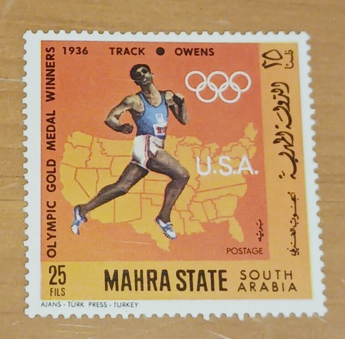 JESSE OWENS - 1968 Mahra State Stamps - Olympic Gold Medal Winners ...