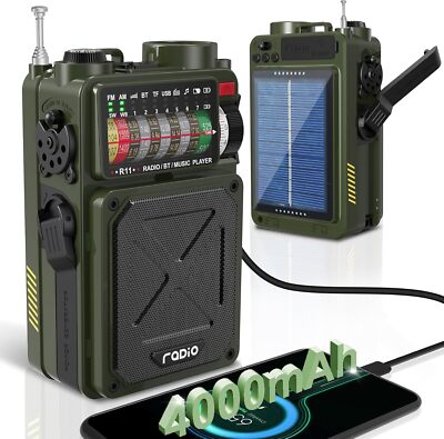 EMC Radio with Bluetooth,Flashlight,with USB Charged&Hand Crank&Solar ...