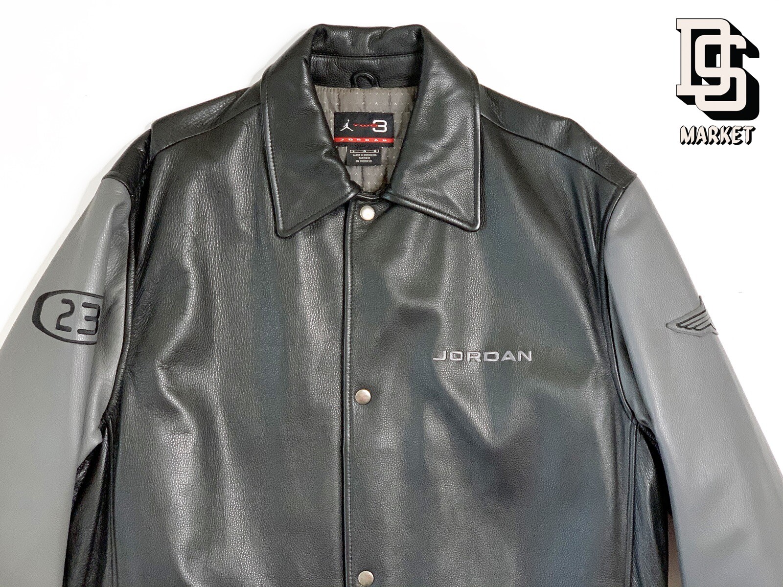 RARE VINTAGE NIKE AIR JORDAN LEATHER JACKET 2000 BLACK CHARCOAL III II ...