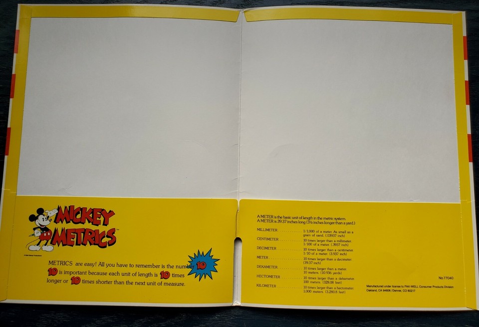 Disney 1976 Mickey Mouse 2 Pocket School Folder Portfolio Bi-Centennial ...