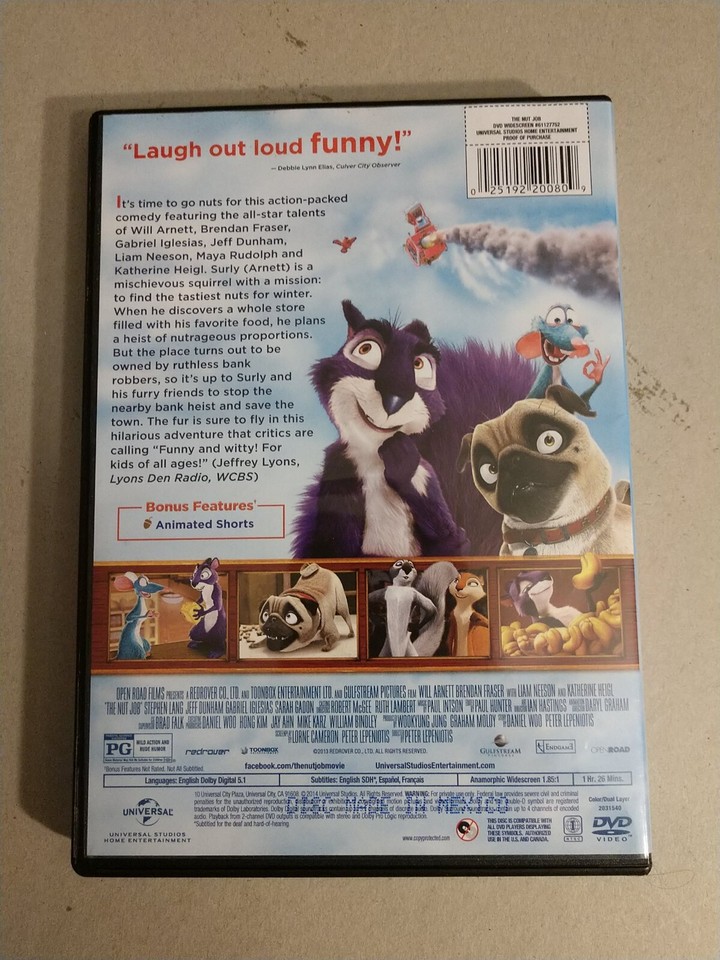 The Nut Job (DVD, 2014) Will Arnett Brendan Fraser Liam Neeson ...