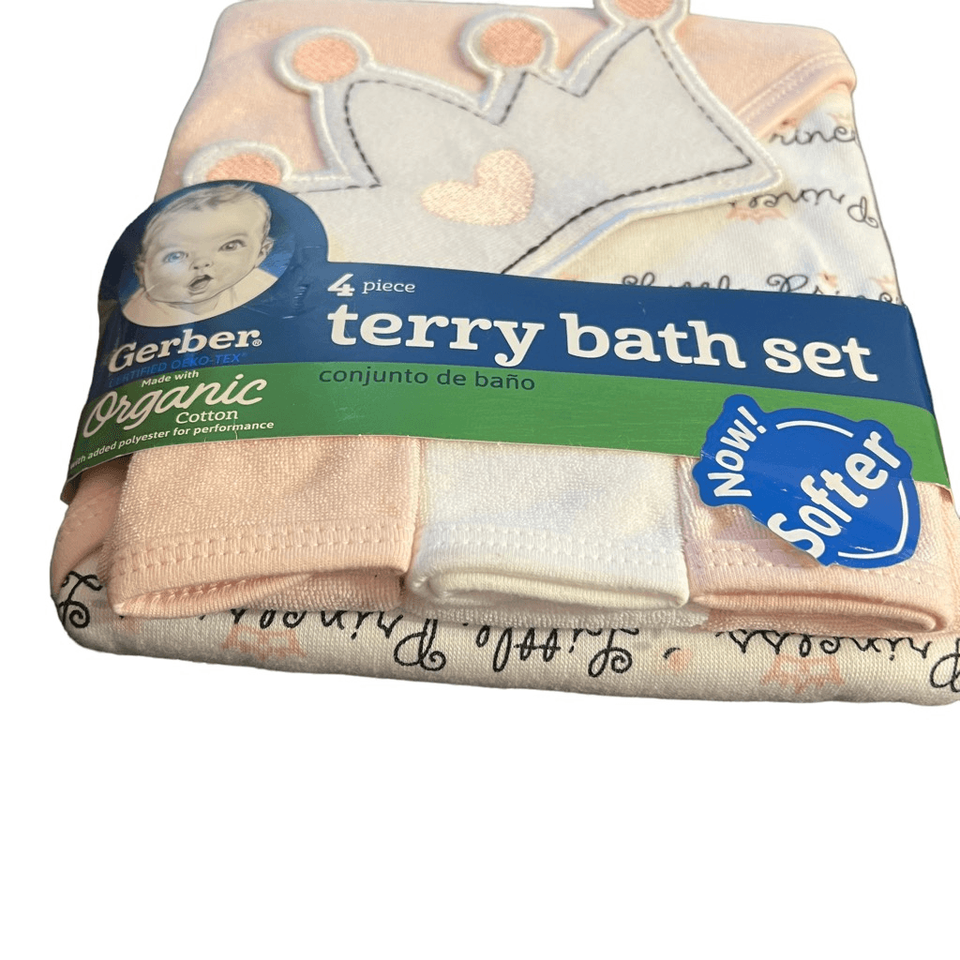 Gerber Organic Cotton Hooded Towel & Wash Cloth 4 Piece Terry Bath ...