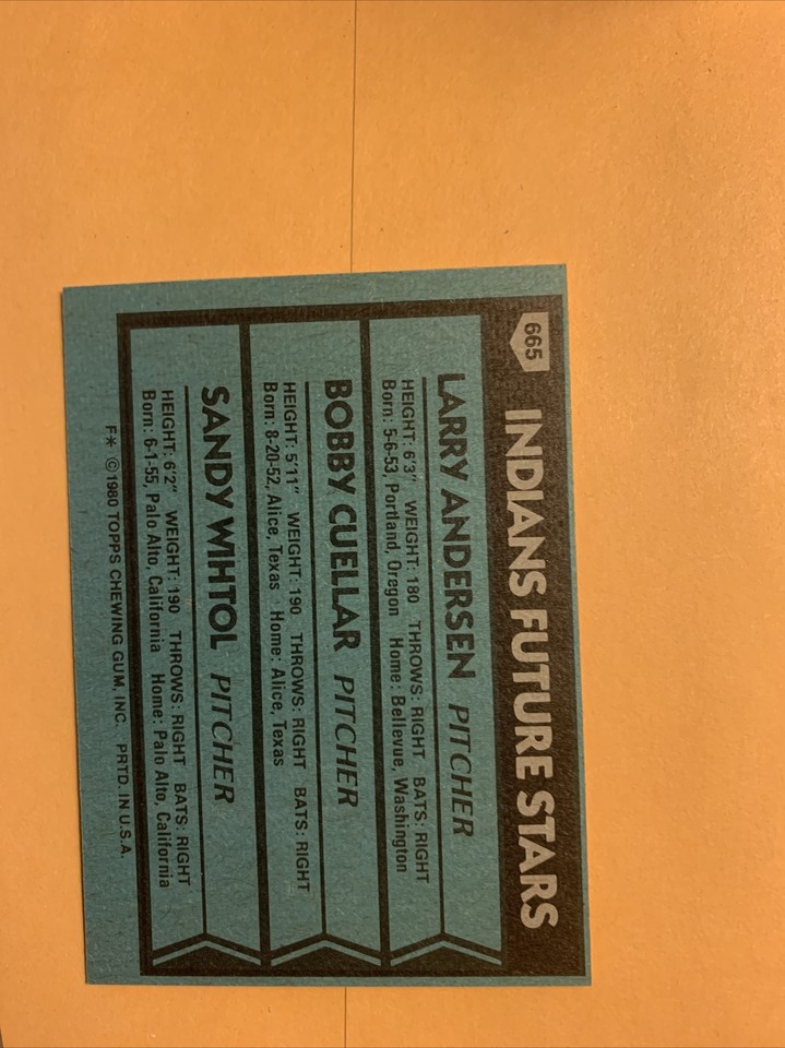 #665 Larry Anderson Bobby Cuellar Cleveland Indians 1980 Topps Cb20 | eBay