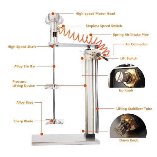 5 Gal Industrial Desktop Automatic Lifting Pneumatic Mixers Air Mixing ...
