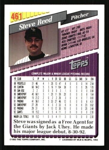 Steve Reed 1993 Topps Gold #461 Baseball Card | eBay