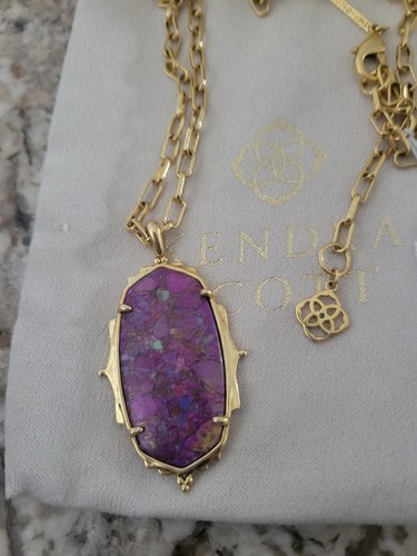 Kendra Scott Baroque Ella Pendant Necklace Gold Bronze Veined Purple ...