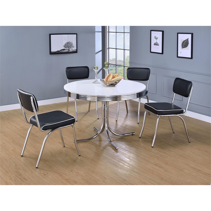 Coaster Retro Metal Legs Round Dining Table Glossy White and Chrome ...