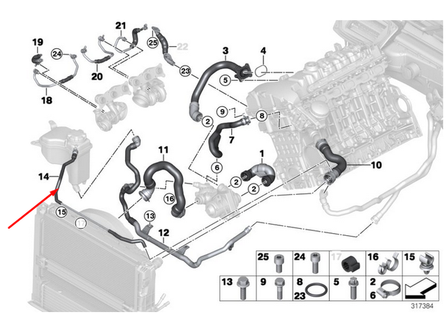 BMW 3 E90 Upper Coolant Radiator Hose 17127565094 3.0 Petrol Genuine ...