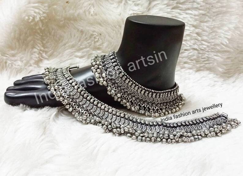 Anklets Indian traditional Silver Plated ghungroo bells anklets Pair ...