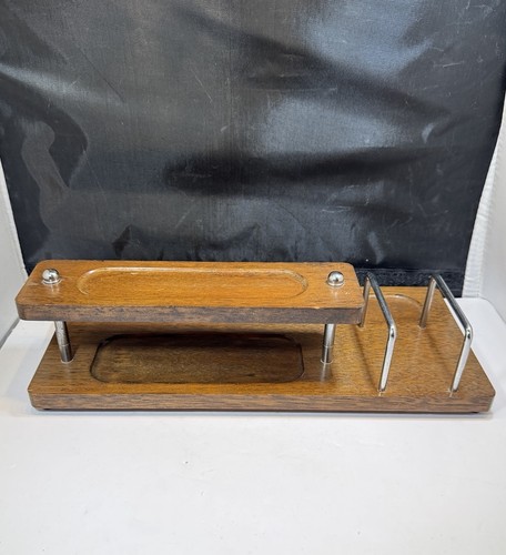 Wood Valet Station Stand 2-Tier Caddy Tray Vintage Wooden MCM 13" x 6 ...