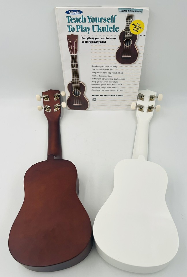 Two Ukuleles with Gig Bags - White and Brown Diamond Head with training ...