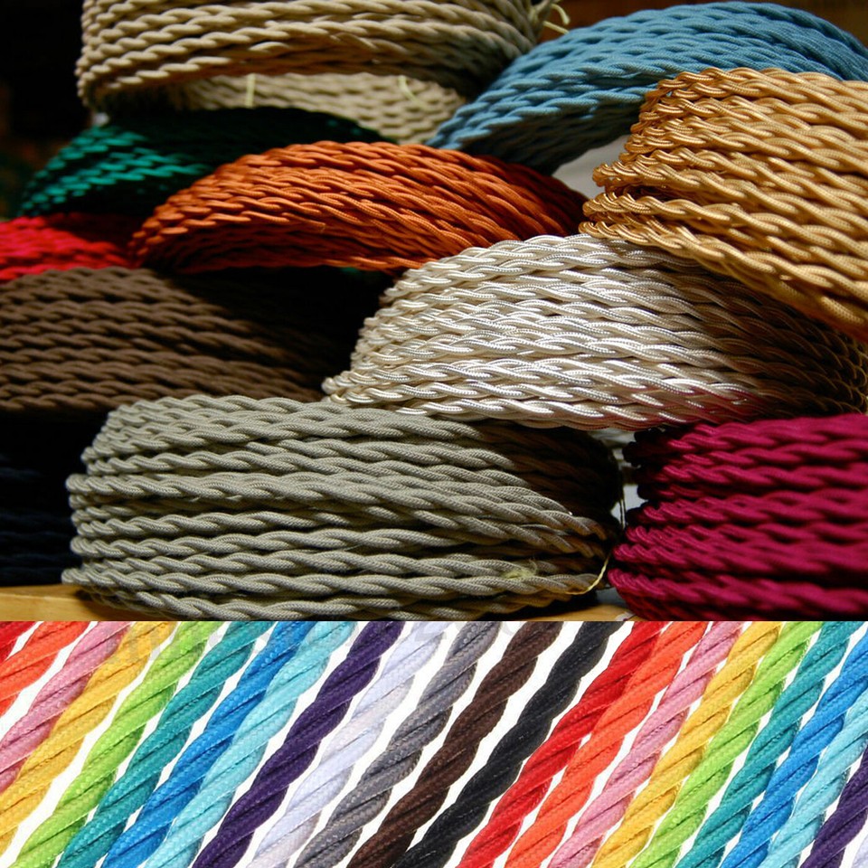 5M ROUND/TWIST 2 Core Braided Fabric Cable Light Vintage Retro Lighting ...