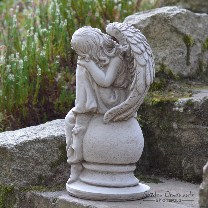 ANGEL HAND CAST STONE OUTDOOR GARDEN STATUE GRAVE ORNAMENT DETAILED ...