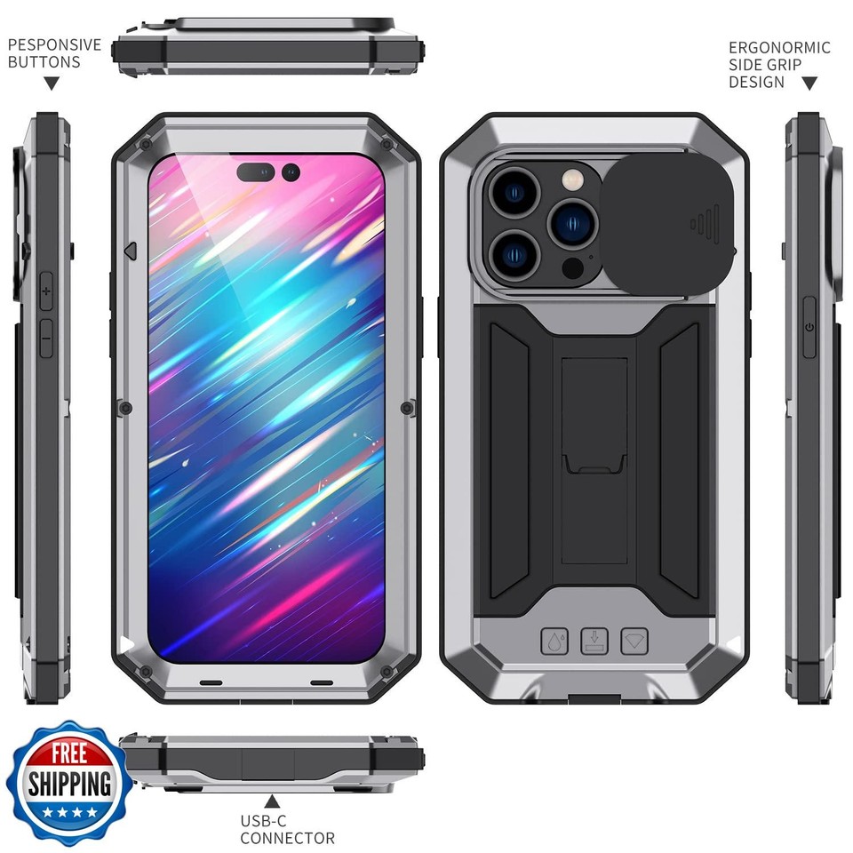 JINGANGYU JGY iPhone 14 Pro Max Rugged Metal Case with Screen Protector ...